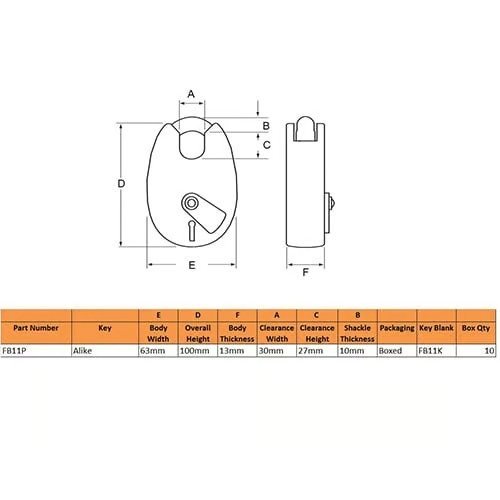 Fire Brigade FB11 Open Shackle Galvanised Padlock - Mr. Padlock